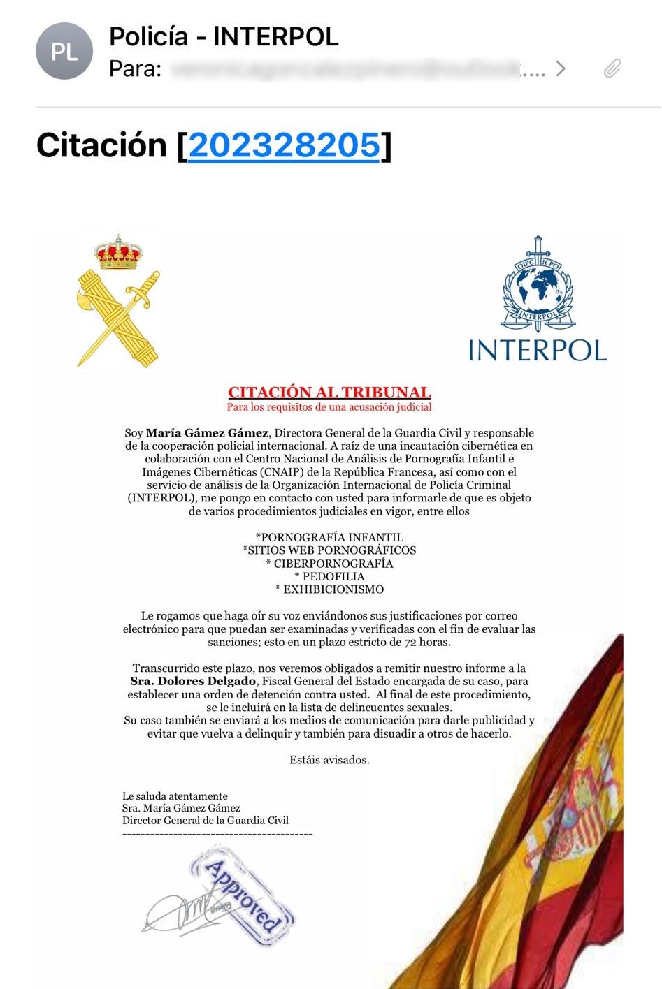 El correo fraudulento que puedes recibir en nombre de la Interpol para ...